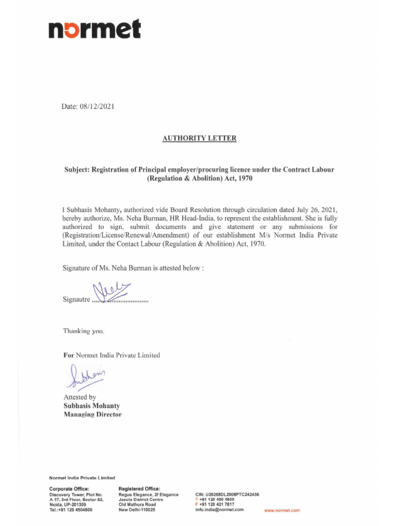 Authority Letter - CLRA | PDF