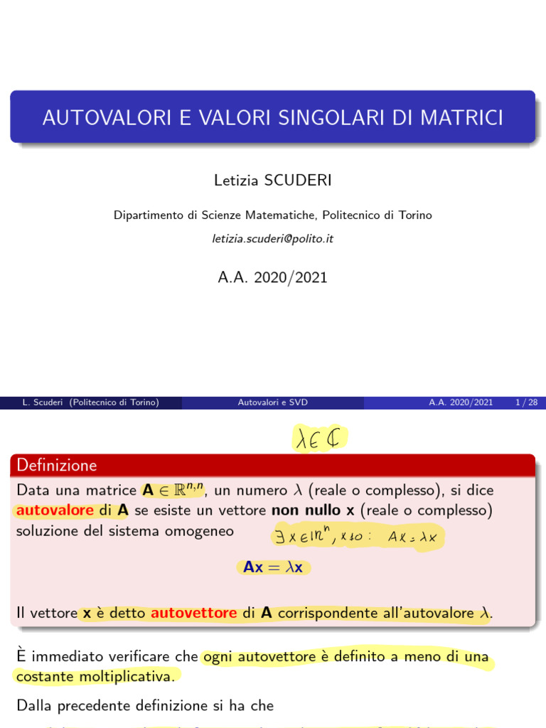 4 - Autovalori e Valori Singolari | PDF