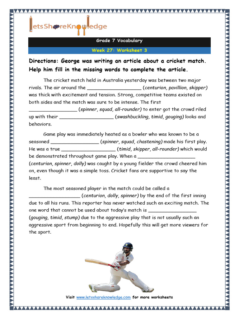 Grade 7 Vocabulary Week 27 Printable Worksheet 3 | PDF