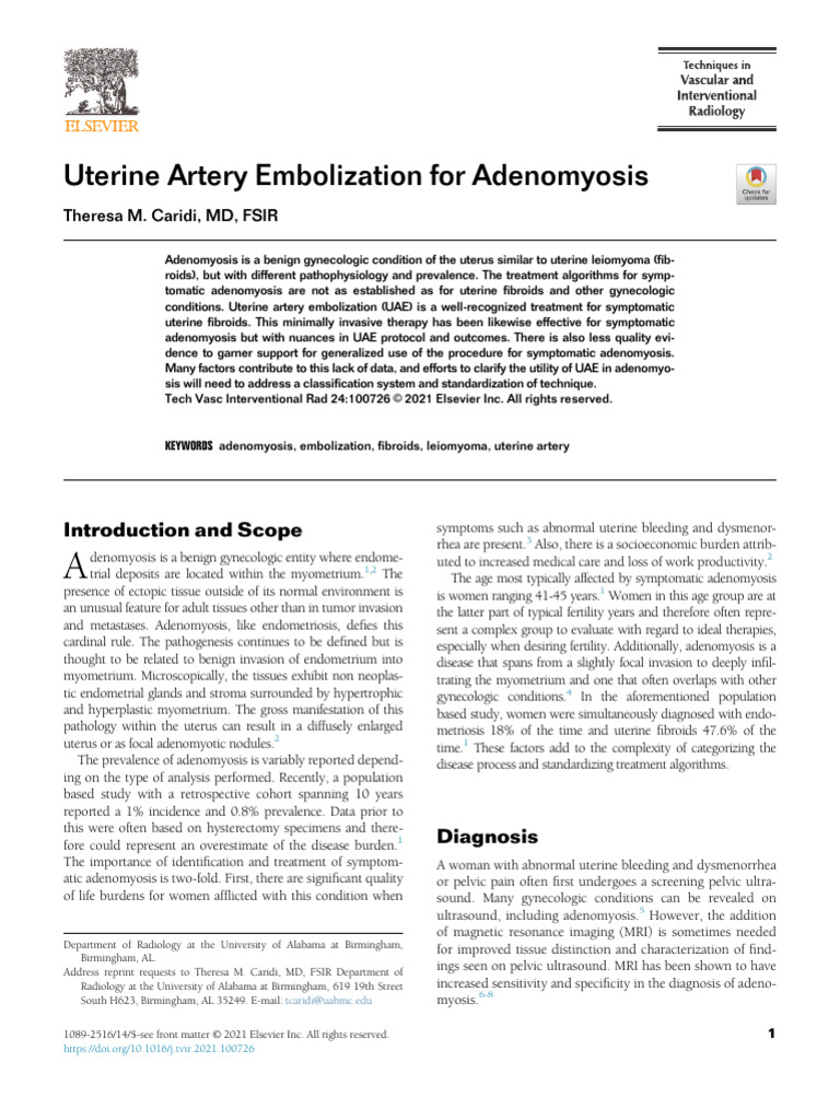 Uterine Artery Embolization for Adenomyosis | PDF | Medical Specialties ...