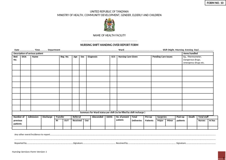 Handling Over Shift Report | PDF | Public Services | Health Care