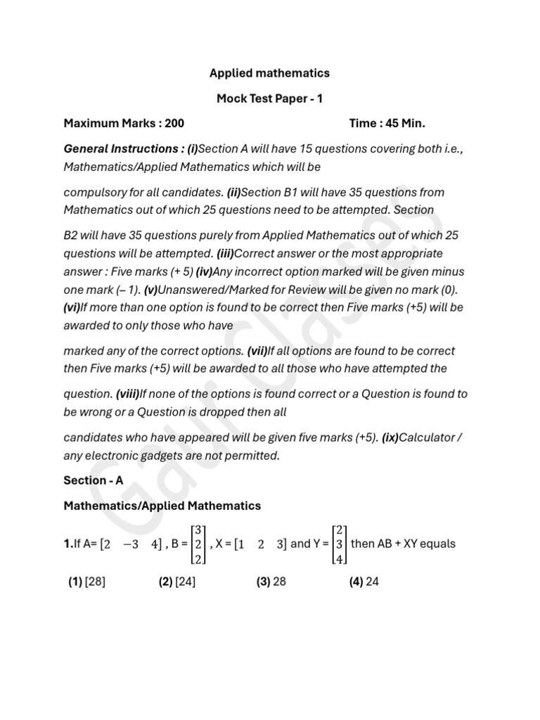 Applied Maths Mock Paper 1 | PDF | Price Indices | Mean