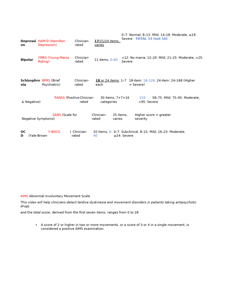 Key Psychiatric Rating Scales Overview | PDF
