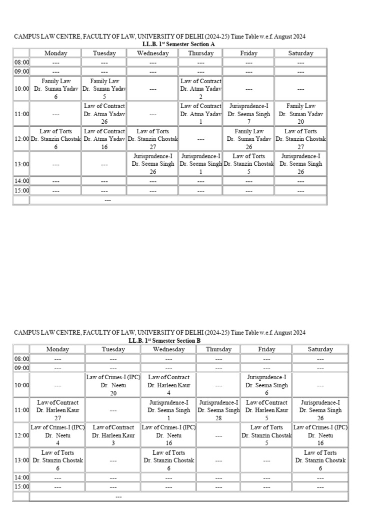 CLC Section Wise Time Table | PDF | Legal Organizations | Higher Education