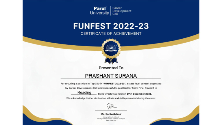 SEMIFINALS E CERTIFICATE OF PRASHANT SURANA | PDF