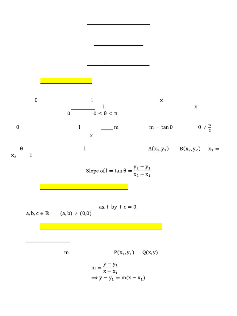 Class Xi Gist Straight Lines | PDF | Angle | Geometry