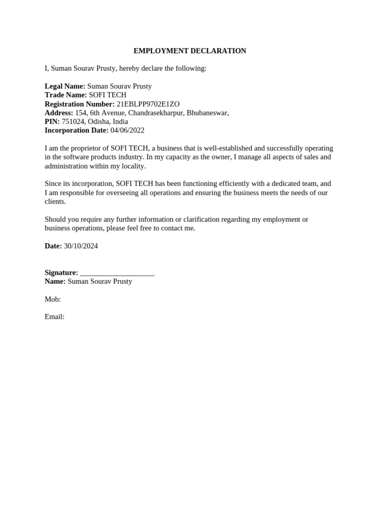 Employment Declartion | PDF