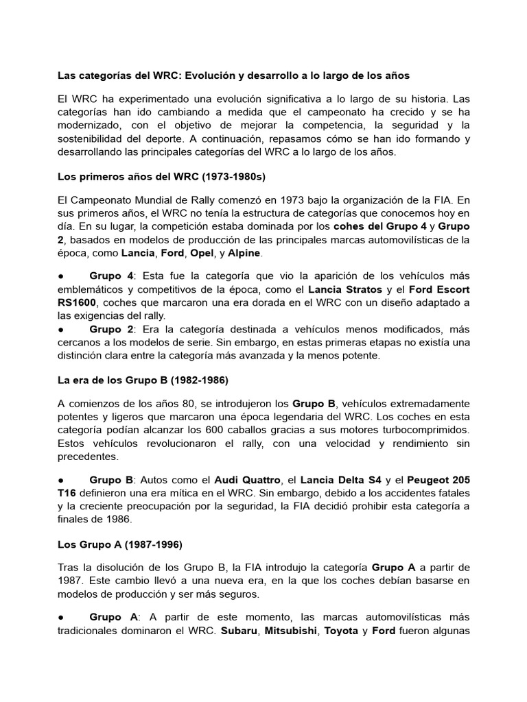 Evolución de las categorías del WRC | PDF | Vehículos | Vehículos ...