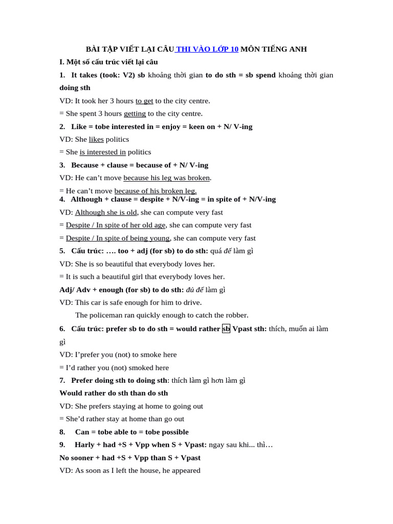 Bai Tap Viet Lai Cau Trong Tieng Anh | PDF