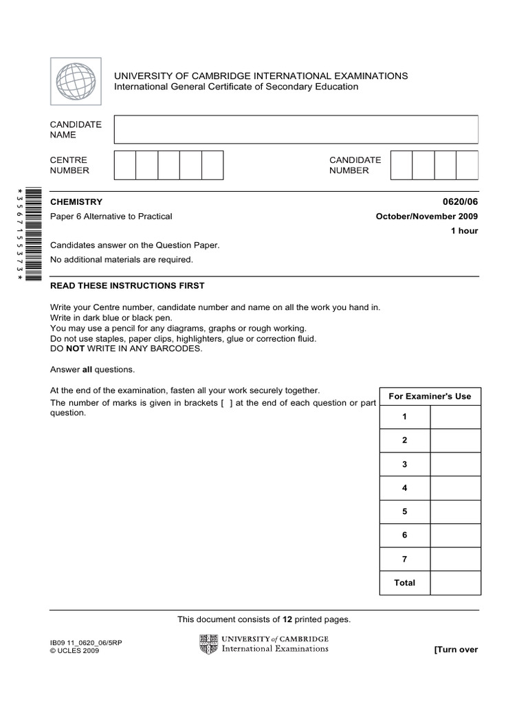 Cambridge IGCSE Chemistry Paper 6 Exam | PDF | Acid | Precipitation ...