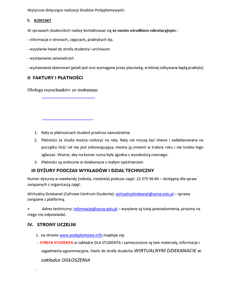 Wytyczne do realizacji studiów podyplomowych | PDF