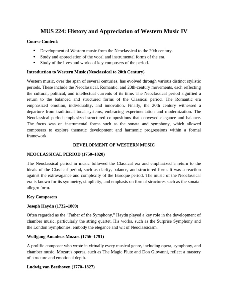 MUS 224 - History and Appreciation of Western Music | PDF | Classical ...