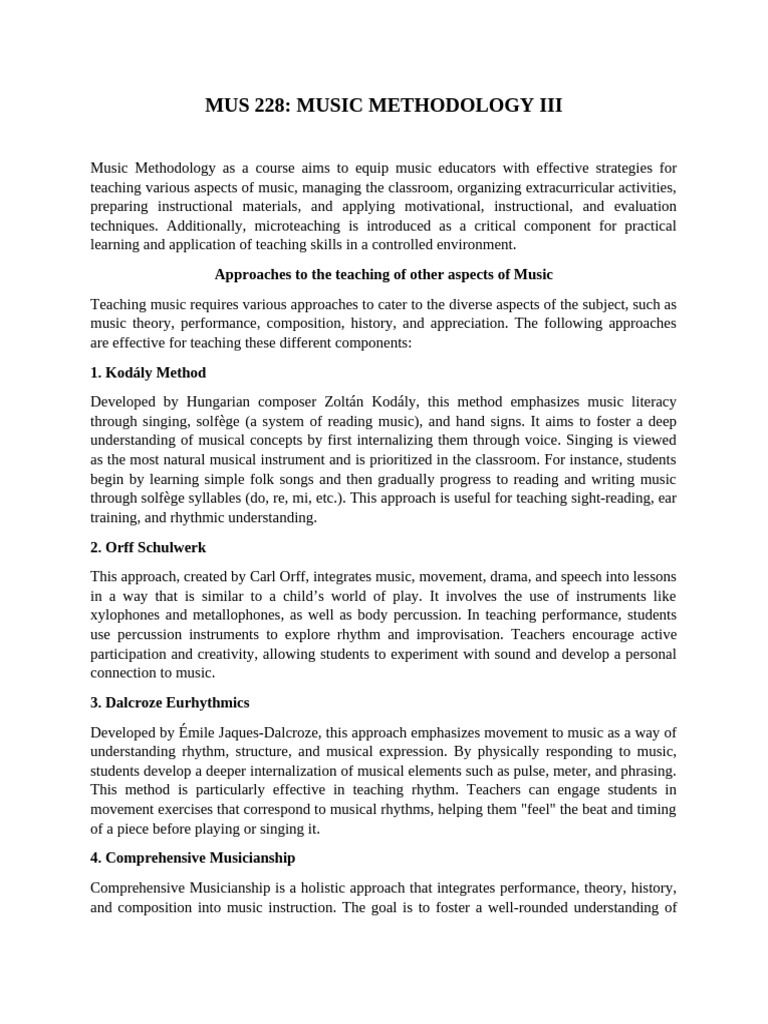 Music Methodology III: Teaching Strategies | PDF | Music Education ...
