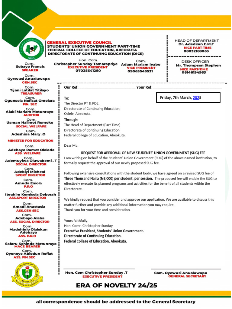 Request of Approval For Sug Fee 2025new | PDF