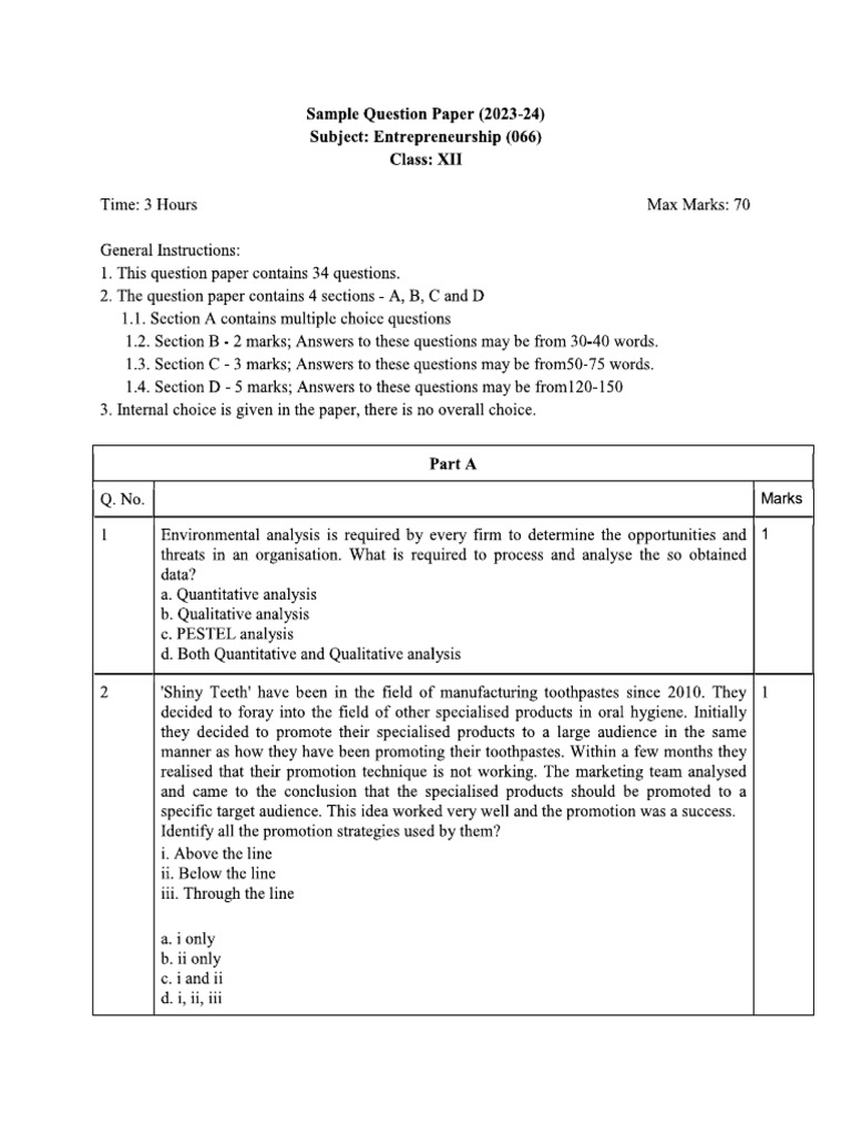 Sample Paper Eship 24 | PDF