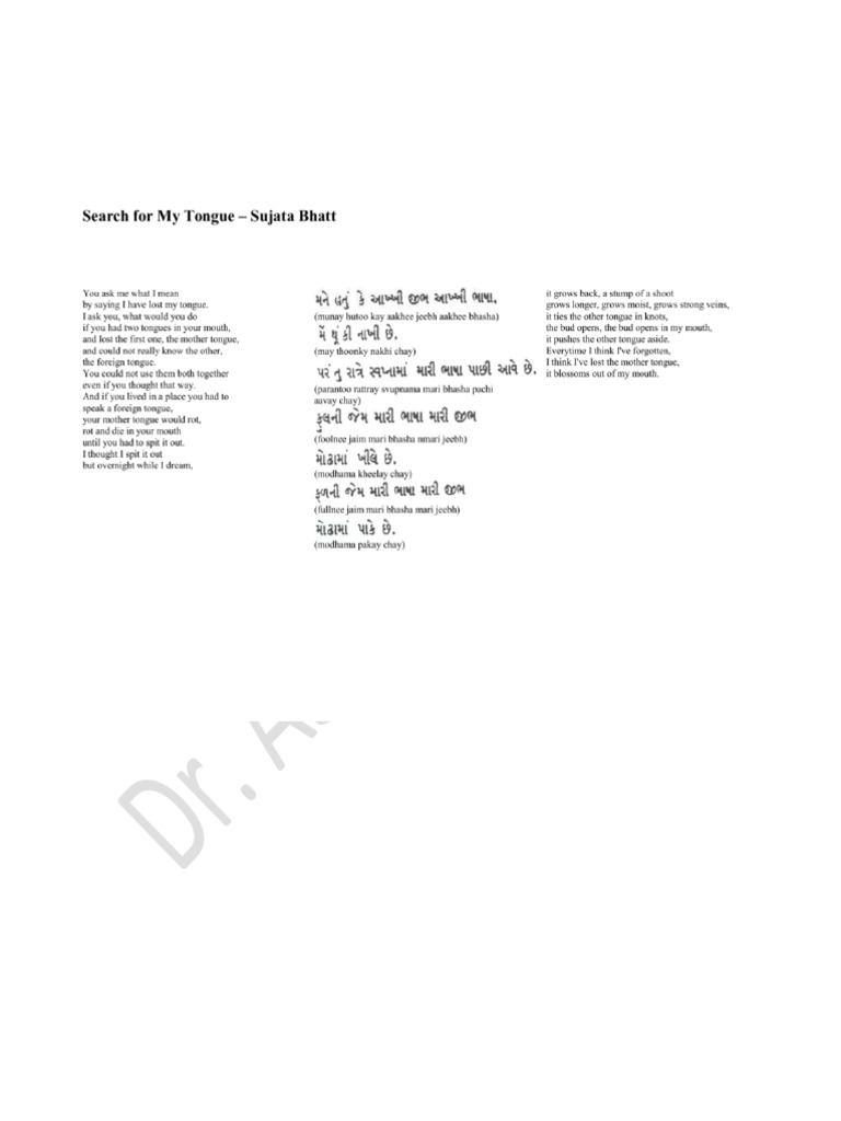 Search For My Tongue Poem | PDF | Poetry | Identity (Social Science)