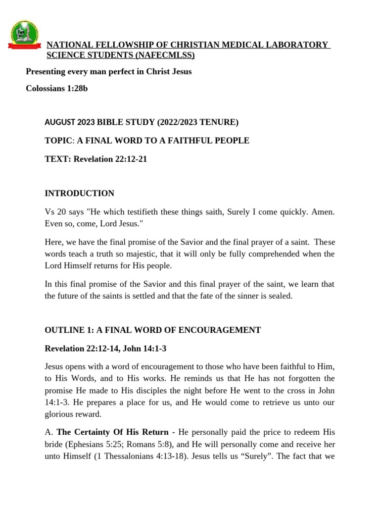 August 2023 Bible Study Outline | PDF | Jesus | Gospel Of Matthew