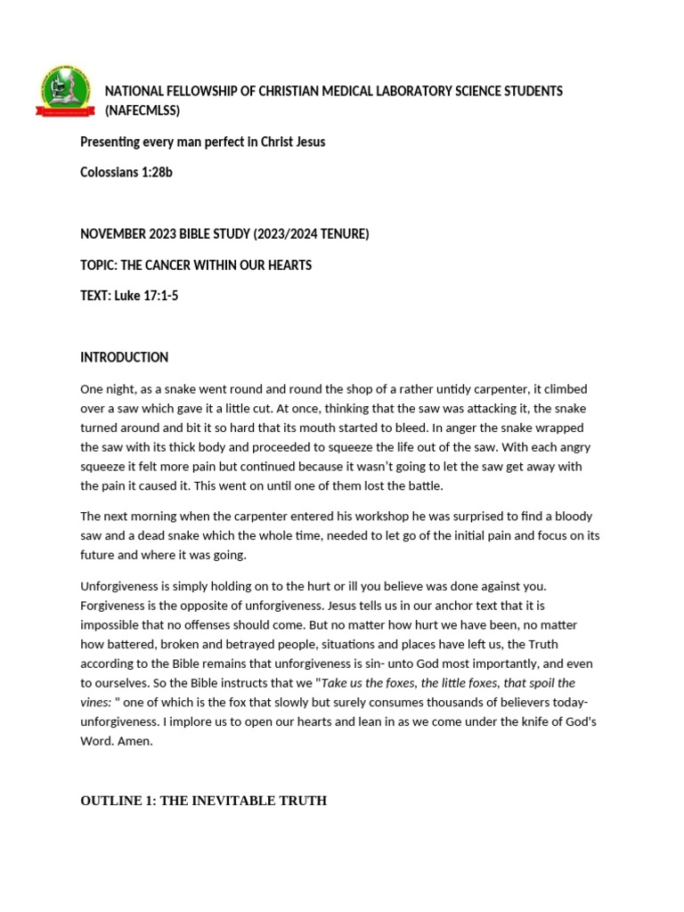 November 2023 Bible Study Outline | PDF | Jesus | Forgiveness