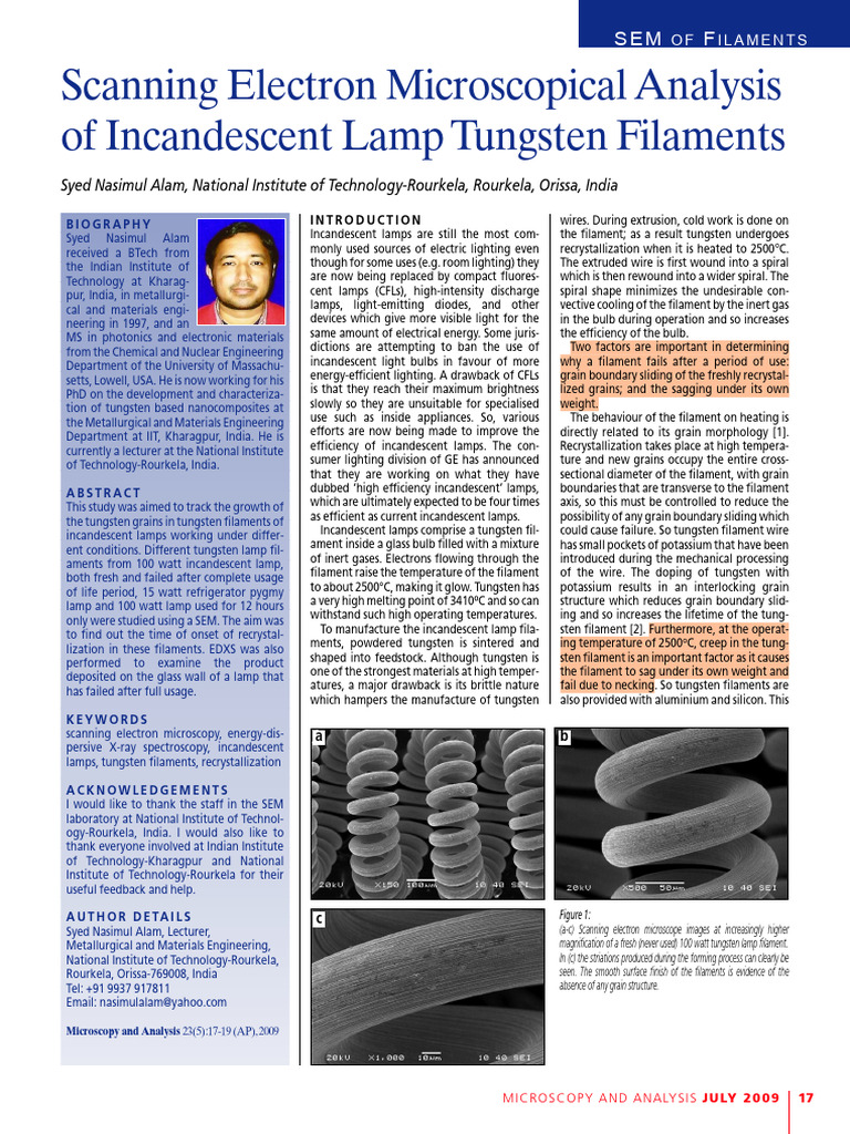 Scanning Electron Microscopical Analysis of Incandescent Lamp Tungsten ...