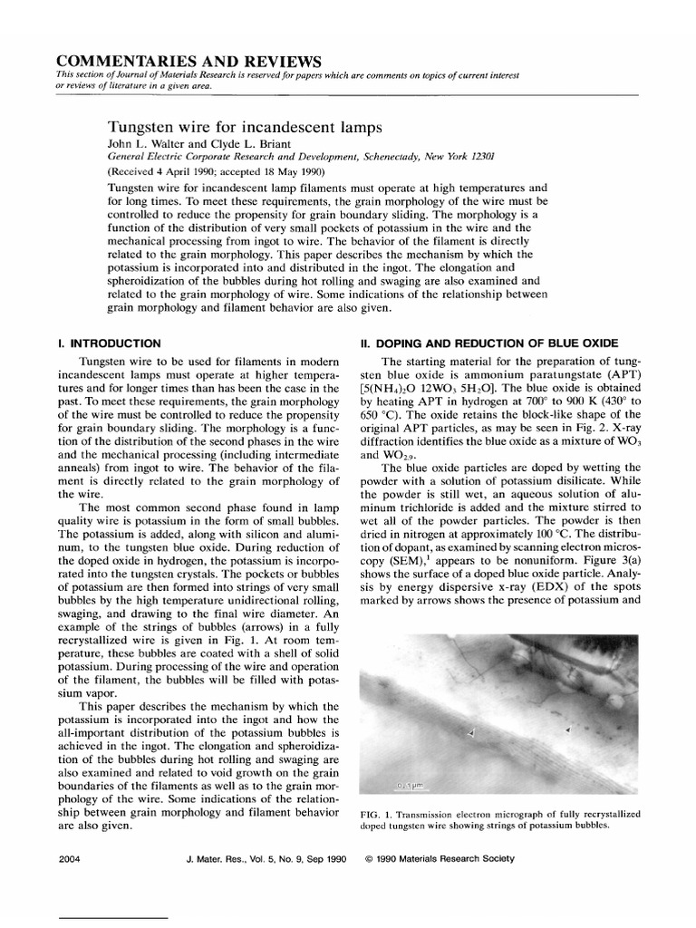 Tungsten Wire for Incandescent Lamps | PDF | Incandescent Light Bulb ...