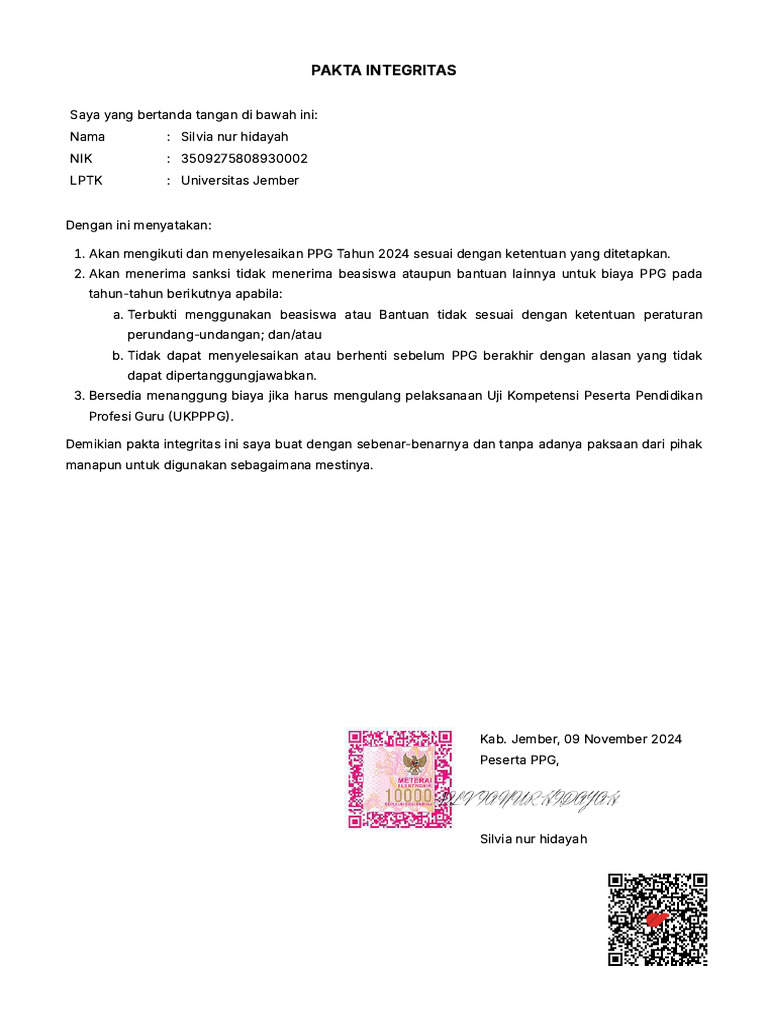 Pakta Integritas PPG | PDF