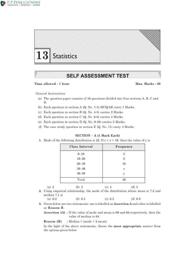 Ch. - 13 Class X Maths-Self Assessment Test | PDF | Tests | Evaluation ...