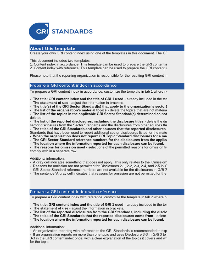 GRI Content Index Template Guide | PDF | Employment | Occupational ...