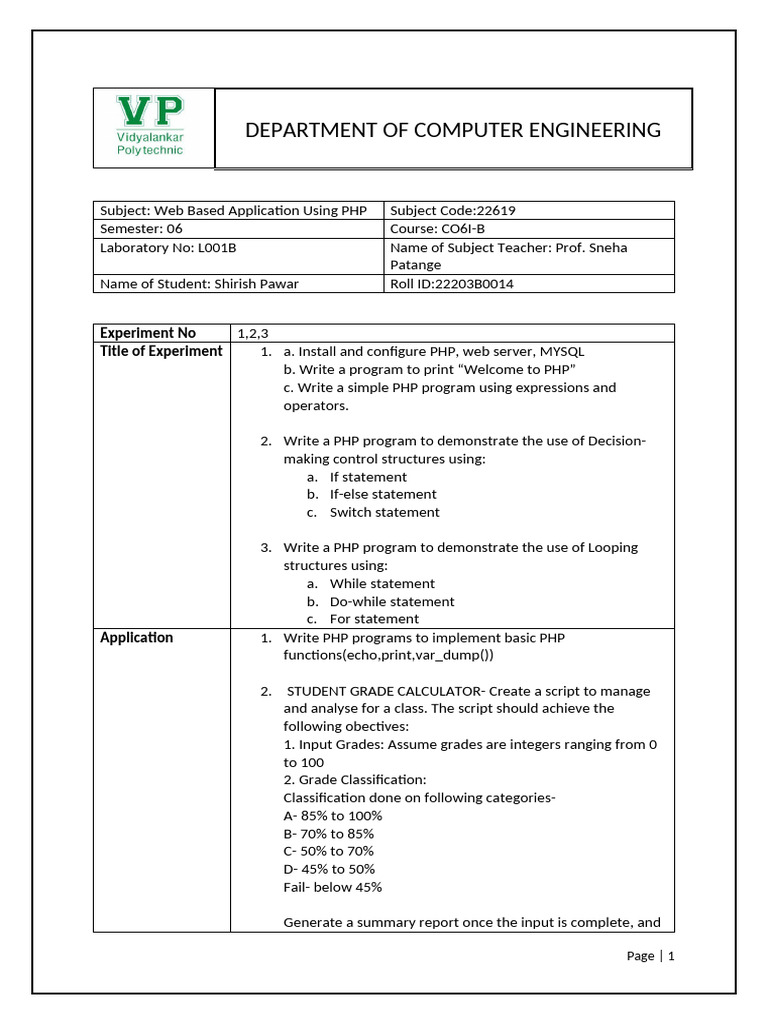 EXP 1,2,3 combined(22203B0014) | PDF | Php | Computer Program