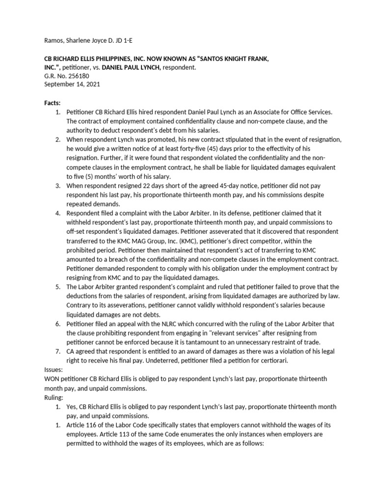 CB Richard Ellis Philippines Inc. V Lynch - Obligations | PDF ...