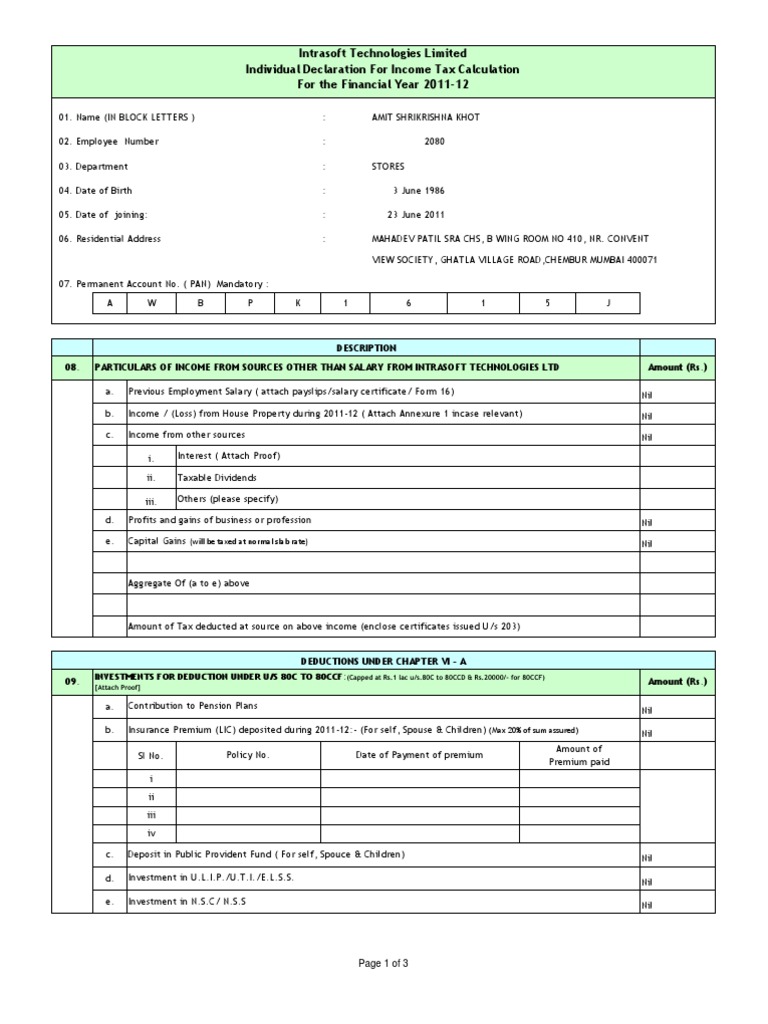 Employee Declaration Form 11-12 | PDF | Capital Gains Tax | Insurance
