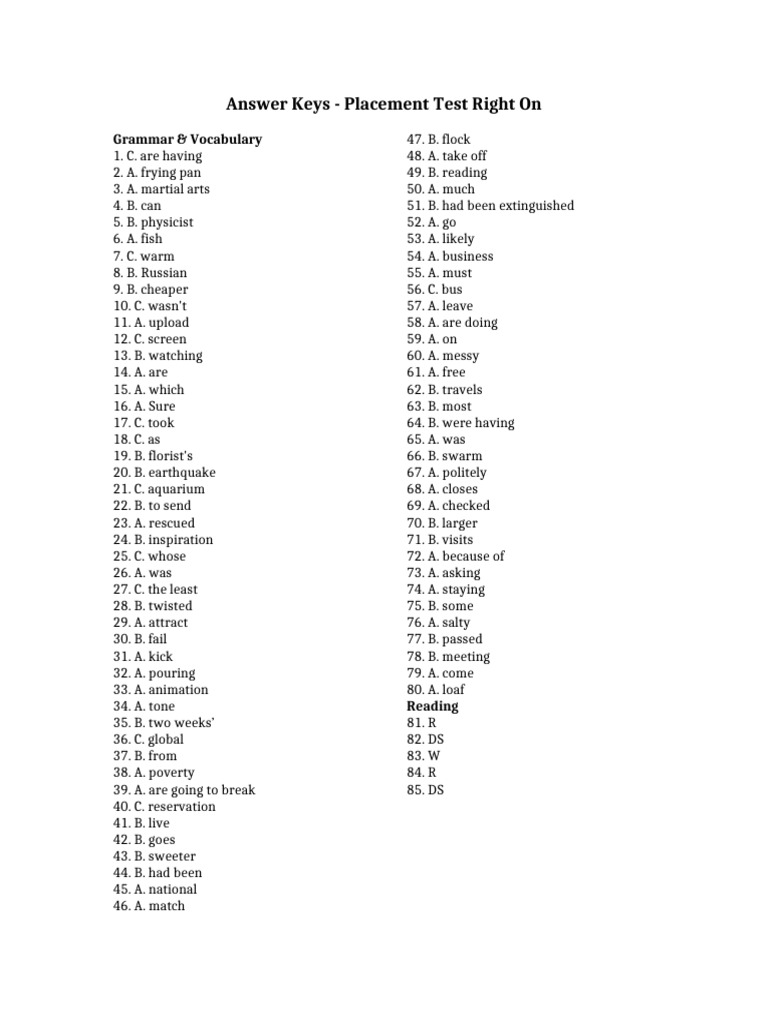 Answer Key Placement Test | PDF