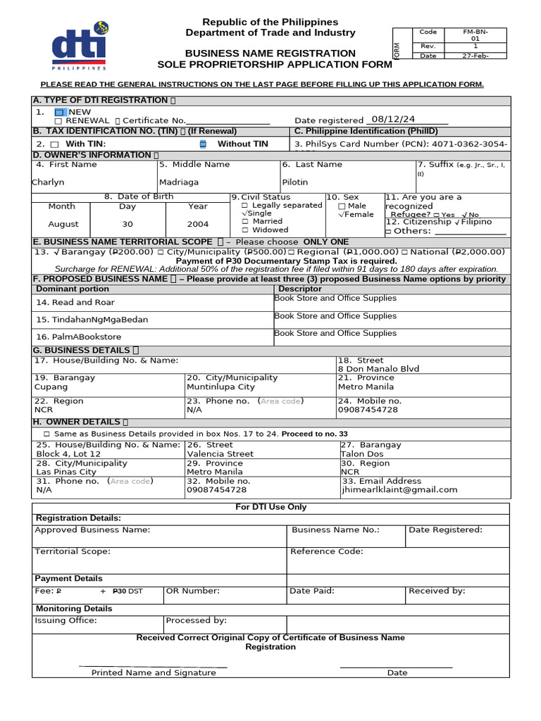 Business Name Registration SP | PDF | Identity Document | Justice