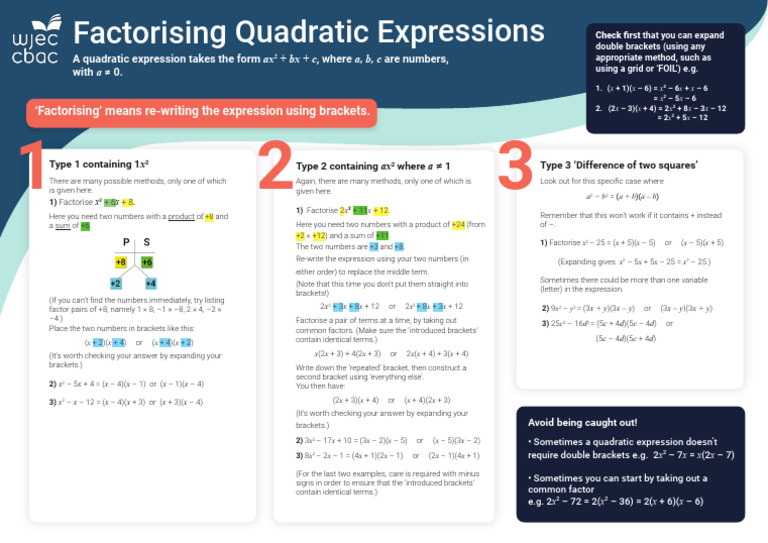 Factorising Quadratic Expressions Guide | PDF | Factorization | Mathematics