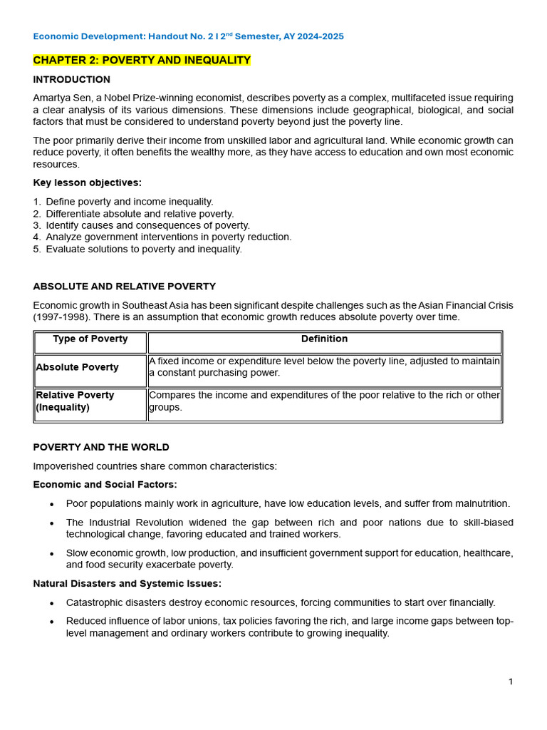 Econ Dev Handout 2 012402 | PDF | Poverty | Poverty & Homelessness