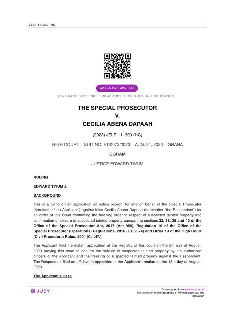 The Special Prosecutor v. Cecilia Abena Dapaah | PDF | Search And Seizure | Affidavit