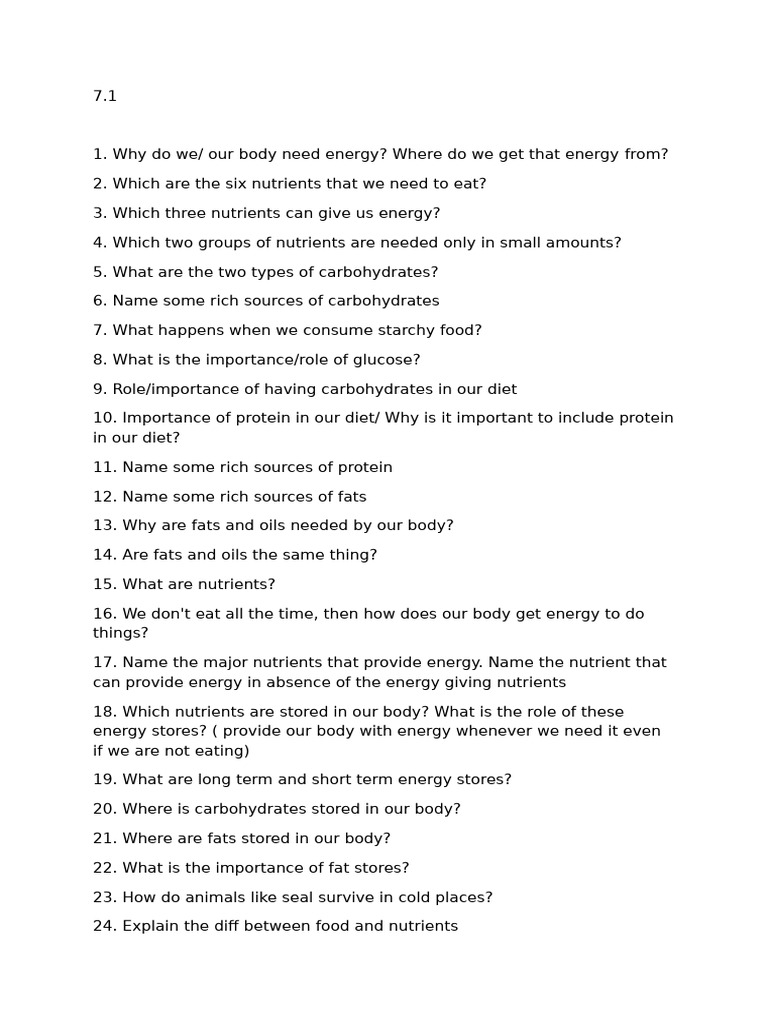Essential Nutrients for Growth and Energy | PDF | Arm | Food Energy