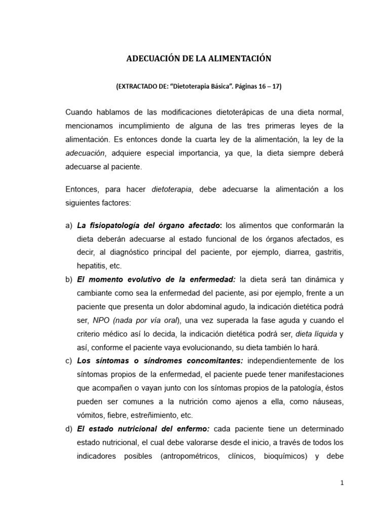 Adecuaci-n de la alimentaci-n.docx | PDF | Dieta | Dietético