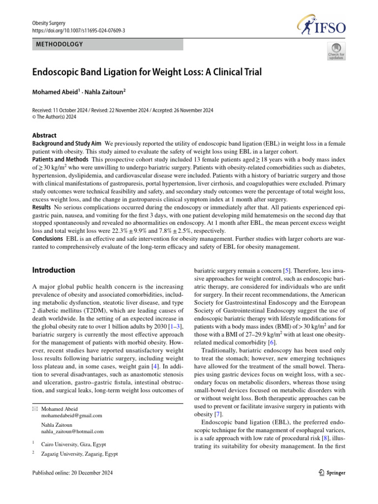 Endoscopic Band Ligation For Weight Loss - A Clinical Trial | PDF ...