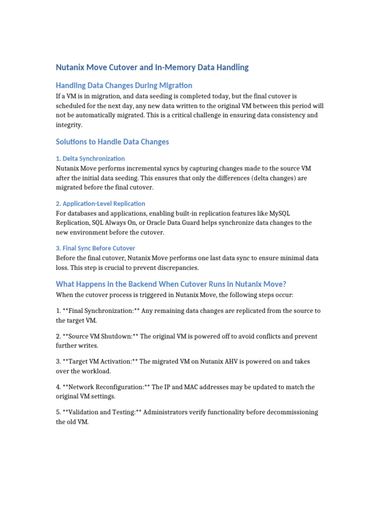 Nutanix Move Cutover and In-Memory Data Handling | PDF