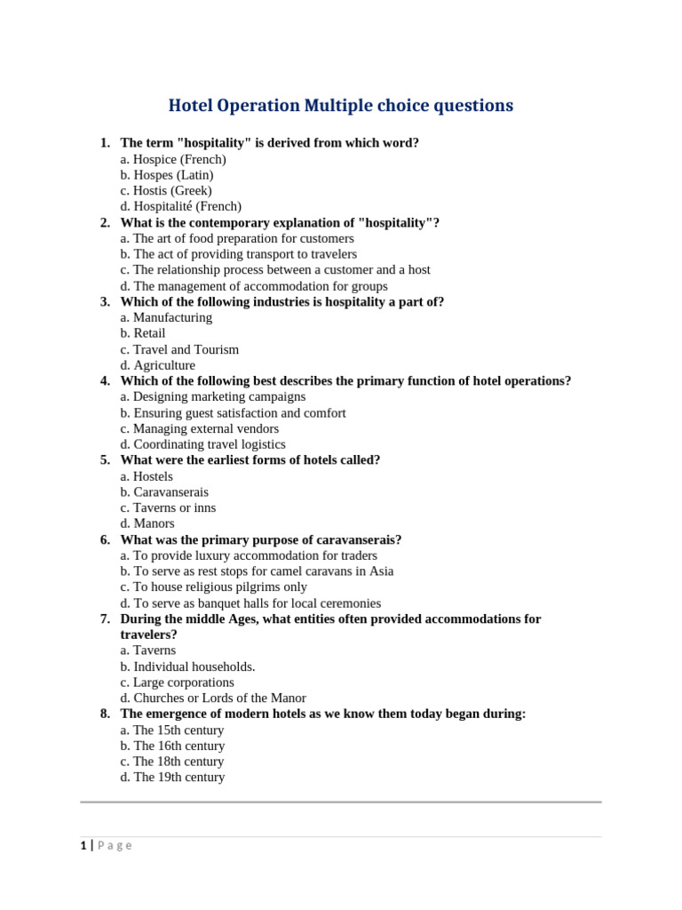 Ho Chapter 1 5 Chapterquestions 2017 | PDF | Hotel | Tourism