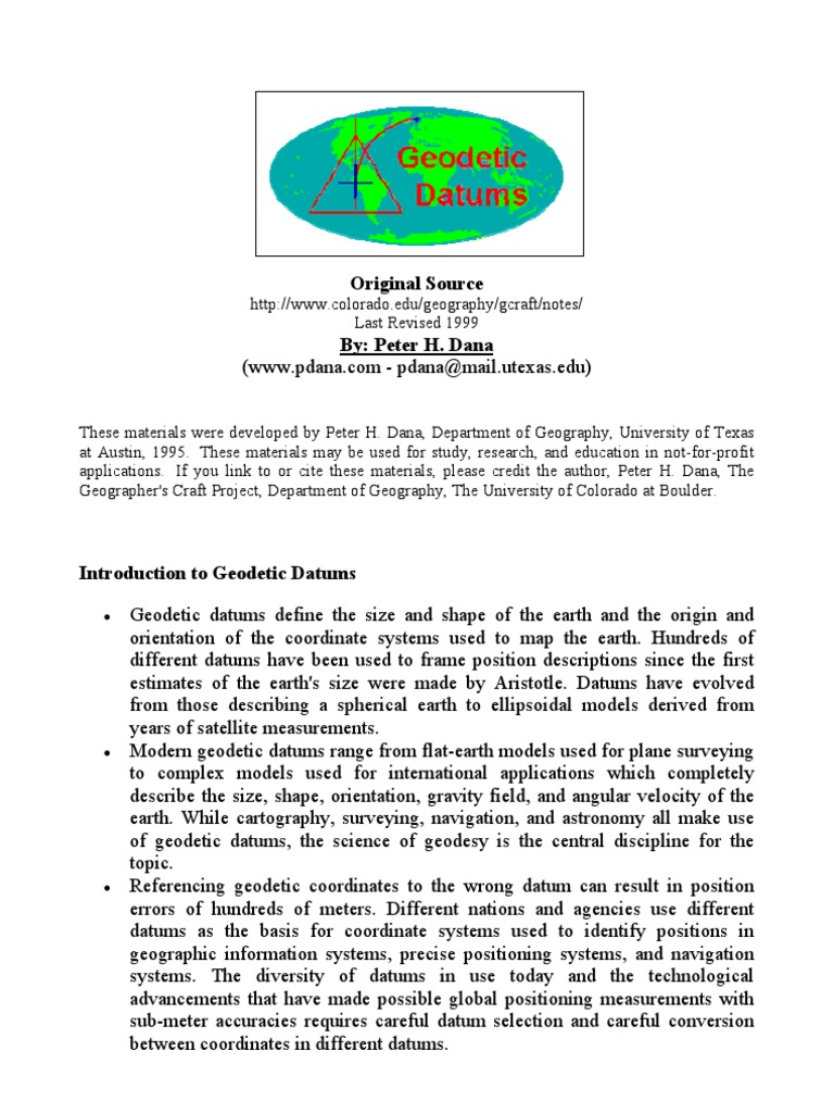 Dana Tutorial On Geodetic Datums | PDF | Geodesy | Latitude