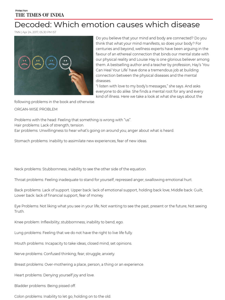 Decoded - Which Emotion Causes Which Disease - Times of India | PDF ...