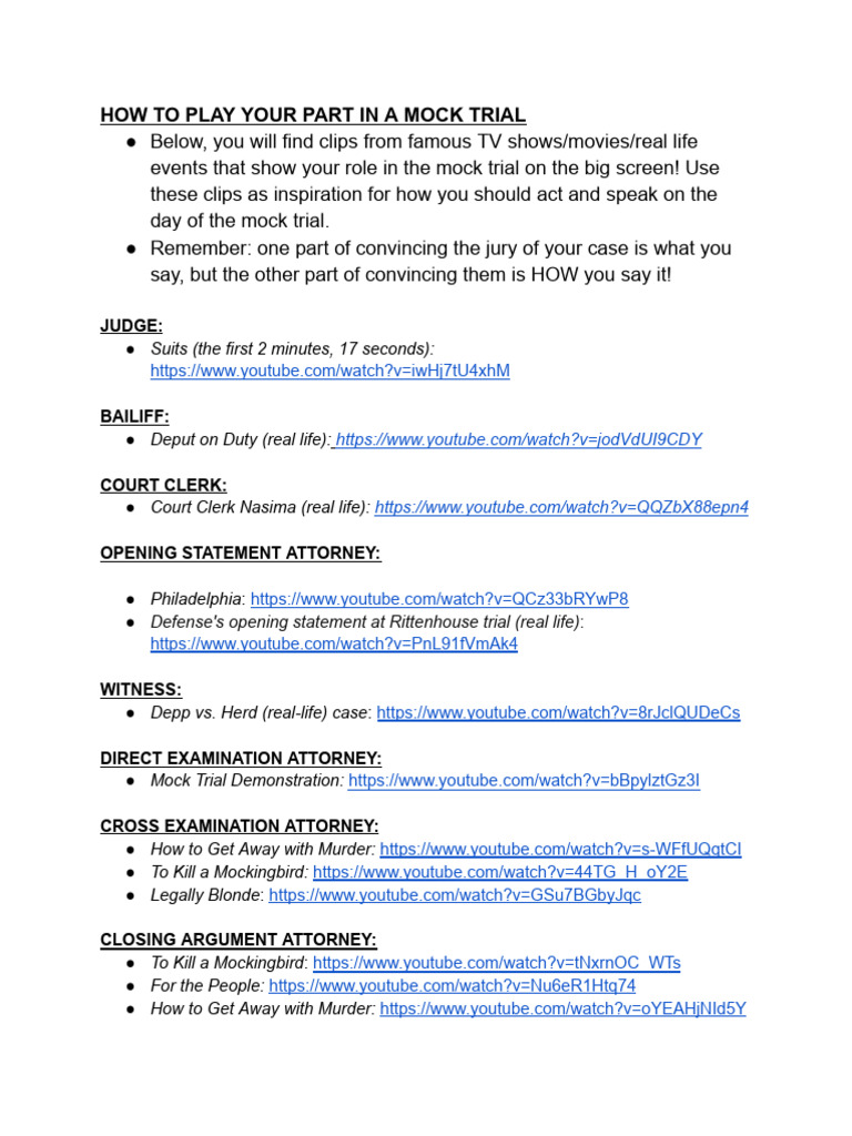 How To Play Your Part in A Mock Trial | PDF