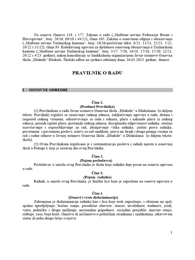Pravilnik o Radu | PDF