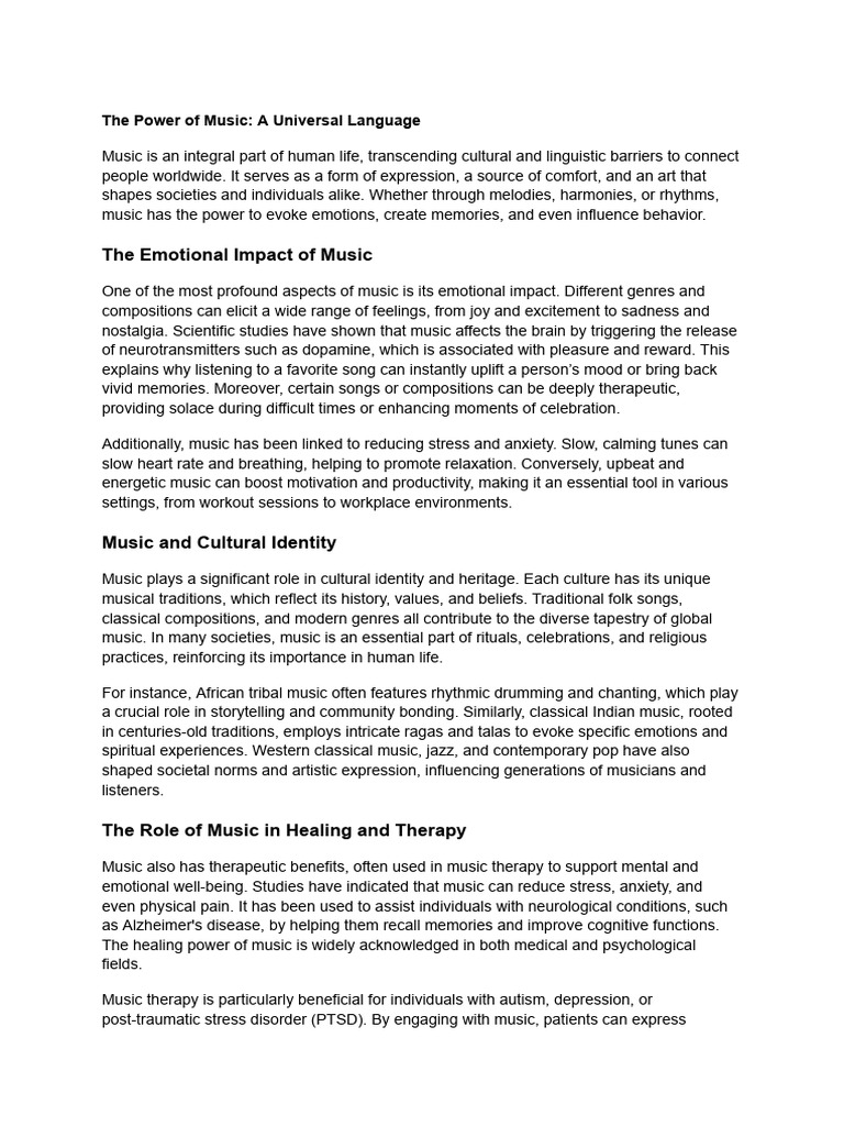 The Power of Music - A Universal Language | PDF
