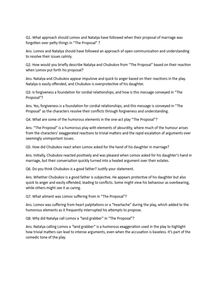 The Proposal Question and answer | PDF