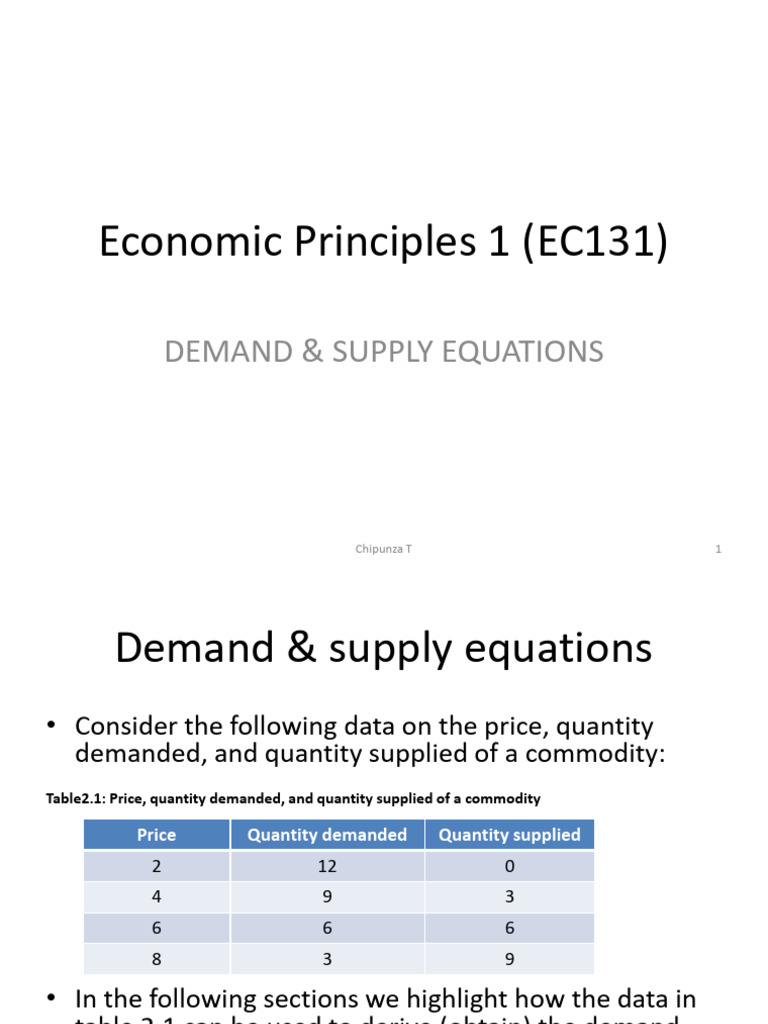 EC131 - Demand and Supply Equations | PDF | Demand | Supply (Economics)