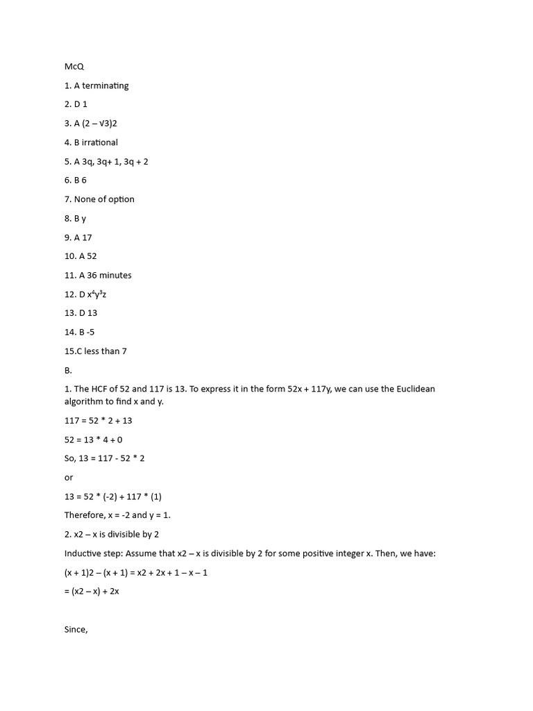 McQ and Questions | PDF | Discrete Mathematics | Number Theory