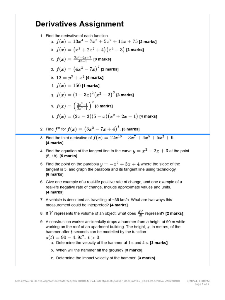 Derivatives Assignment 2 | PDF | Tangent | Physical Quantities