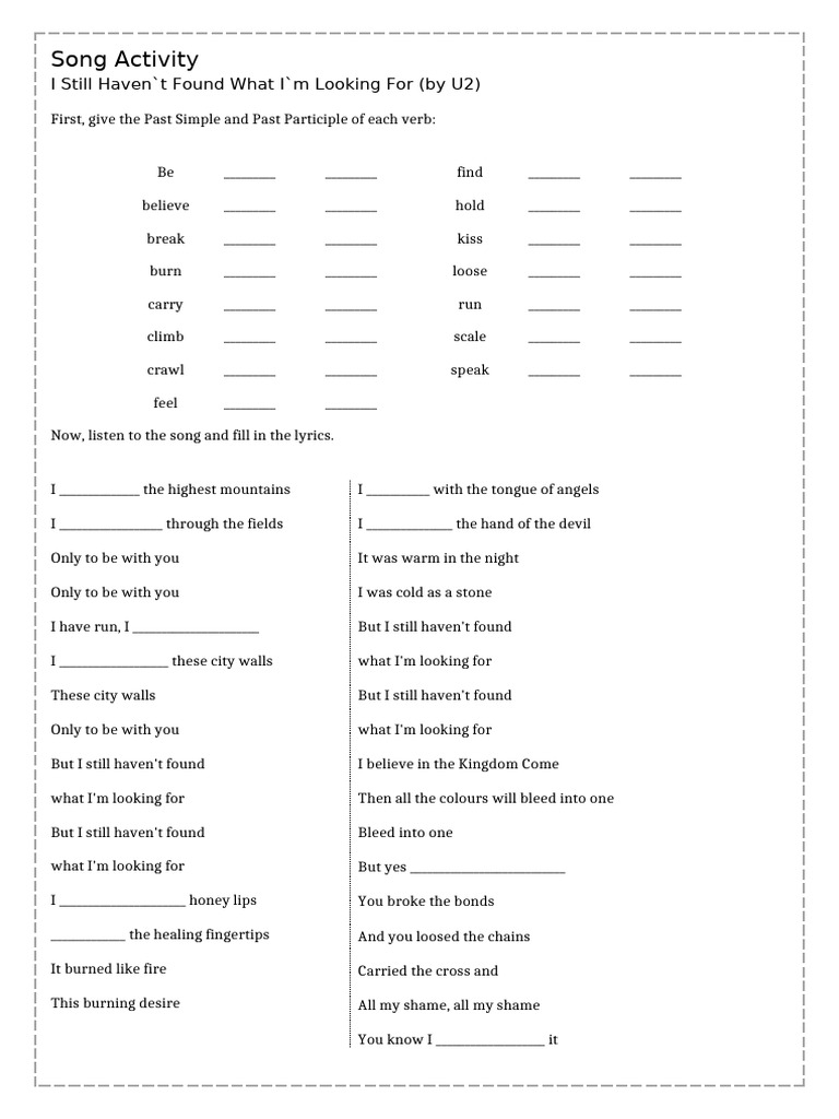 U2 Song Activity: Verbs and Lyrics | PDF